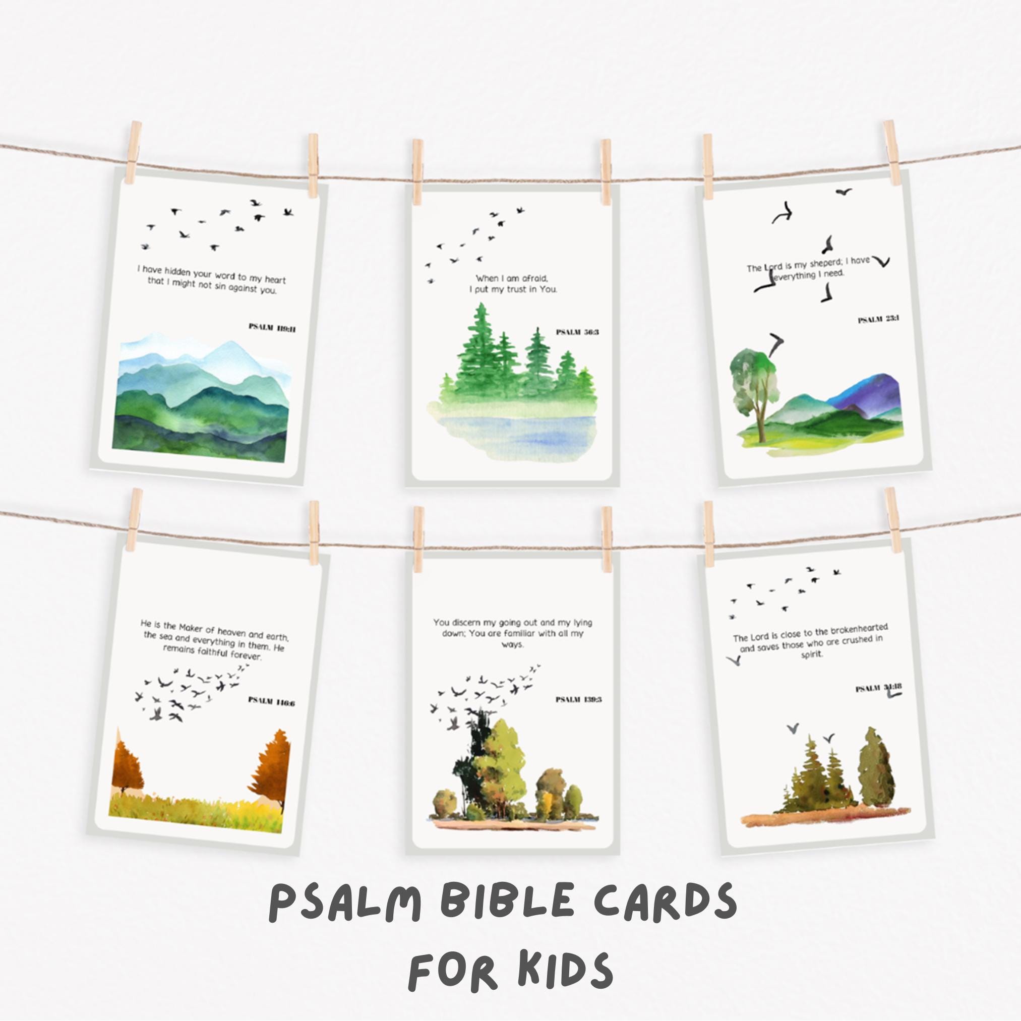 Psalm Bible Verse Cards for Kids: Watercolor Scripture (digital ...