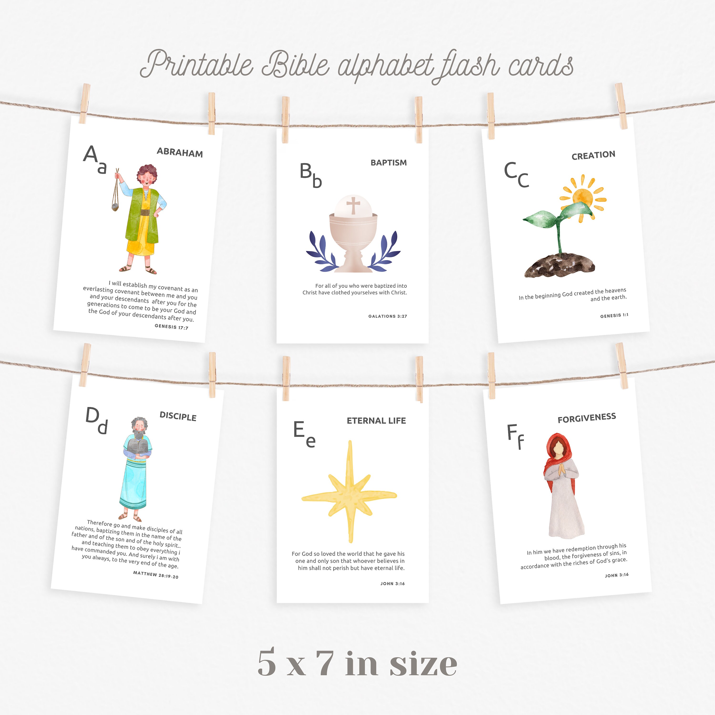Printable Bible Alphabet Cards for Kids, Bible Verses Alphabet Card Set ...