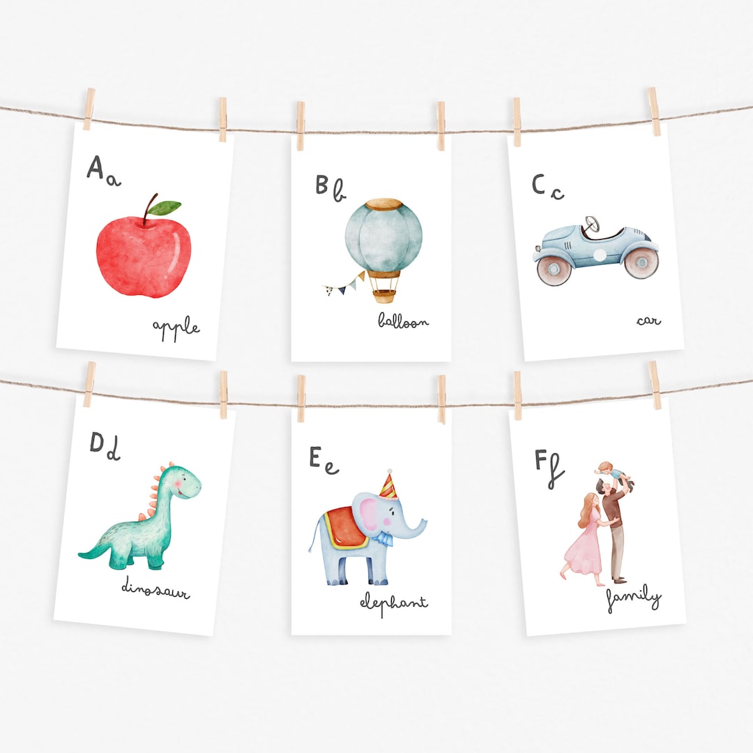 Printable Watercolor Alphabet Flash Cards, Montessori Classroom Decor ...