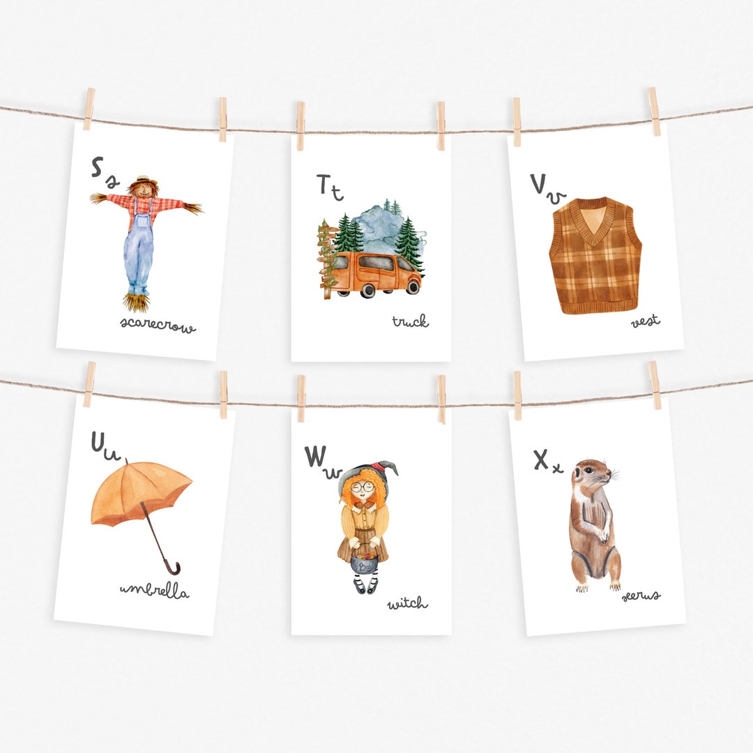 26 Printable Fall Alphabet Flash Cards Montessori Classroom - Etsy