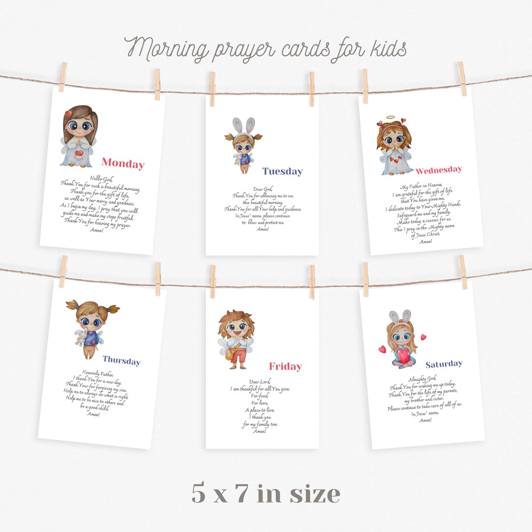 Printable Prayer Cards for Kids, Daily Morning Prayers for Kids ...