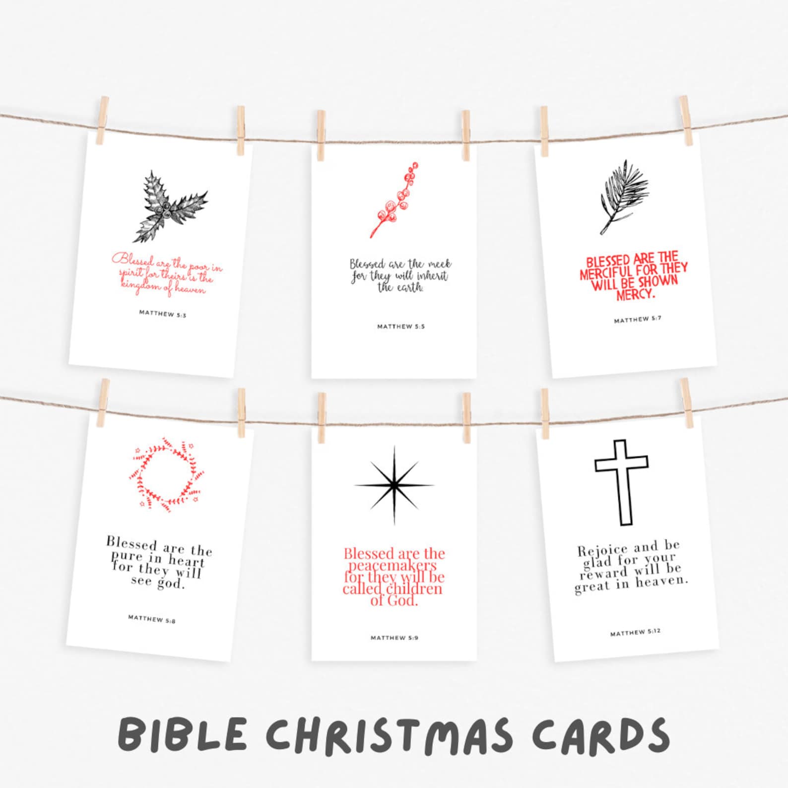 Set of 6 Bible Christmas Cards, Christmas Bible Verse Cards, Christmas ...