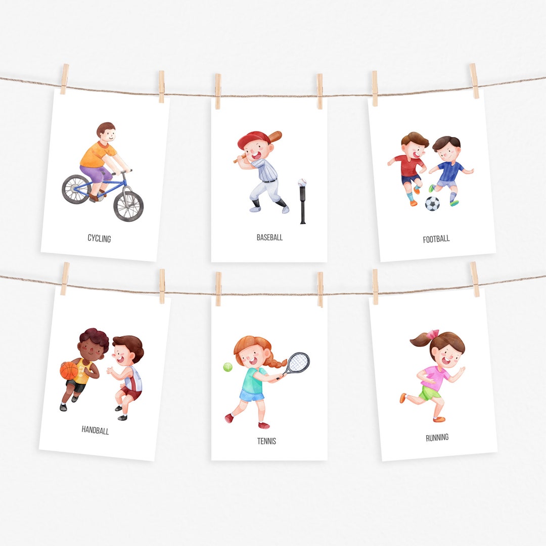 Printable Watercolor Sports Flash Cards Montessori Classroom - Etsy