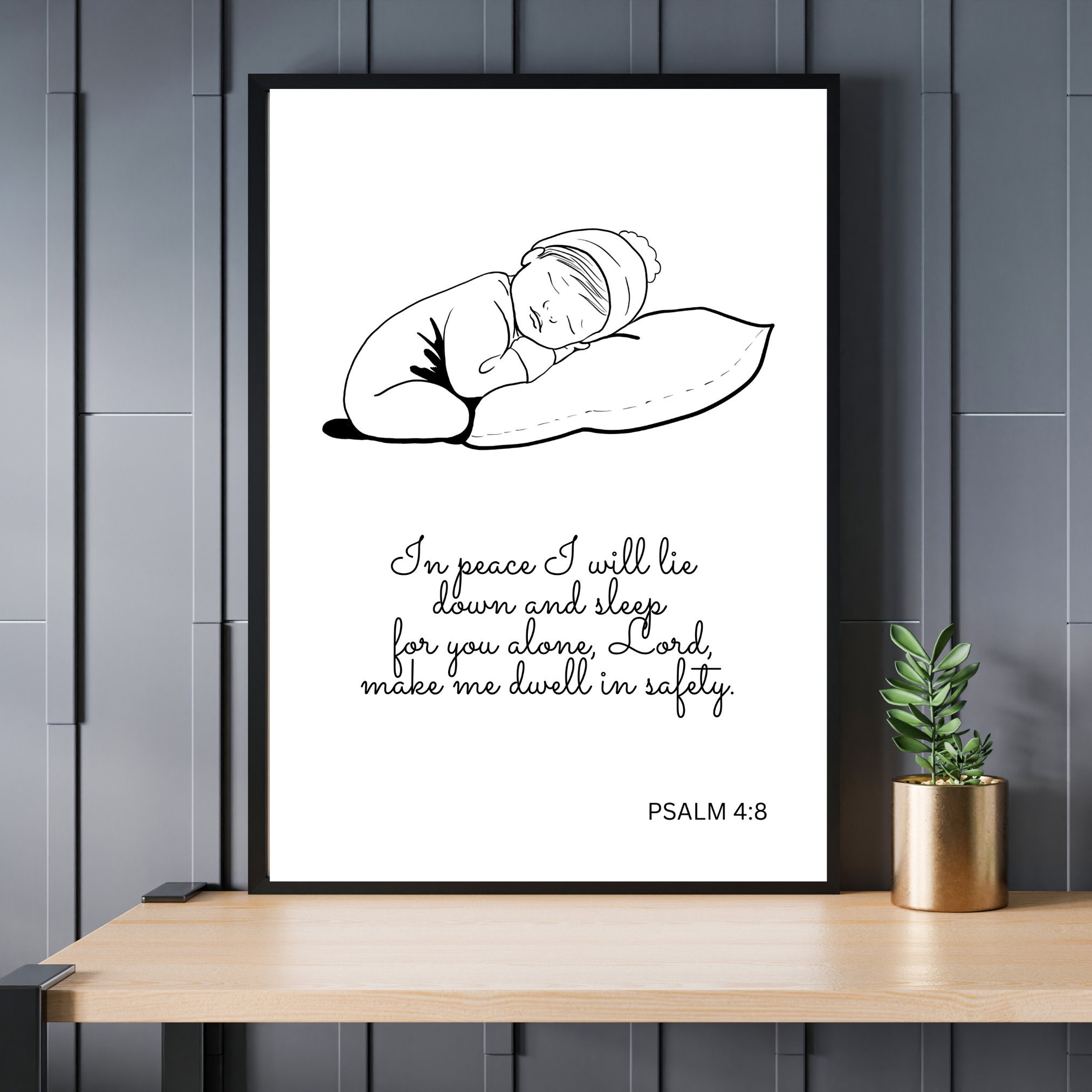Psalm 4:8 Scripture Wall Art Bible Verse Print in Peace I - Etsy