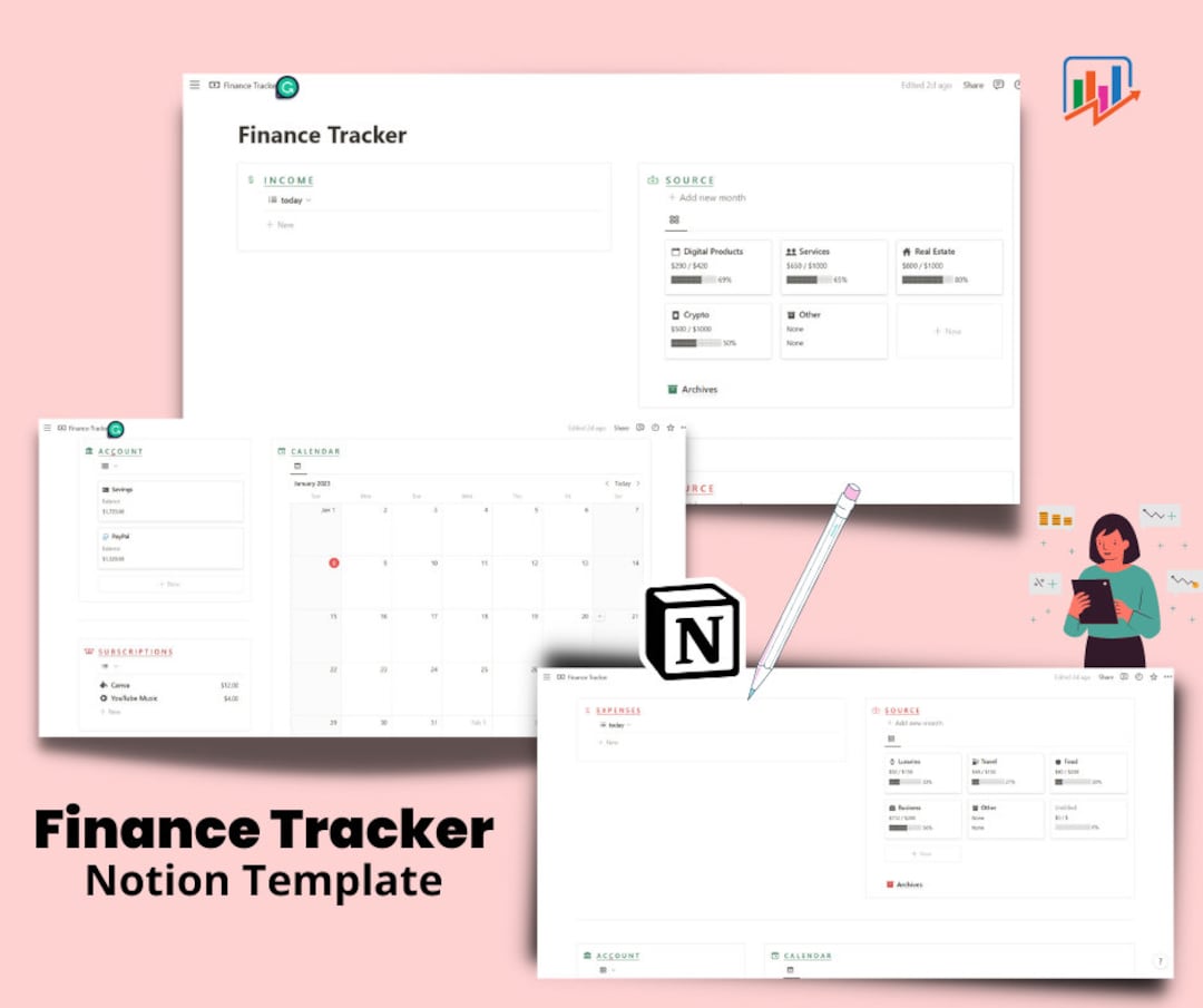 Finance Tracker Notion Template, Digital Budget and Finance Planner ...