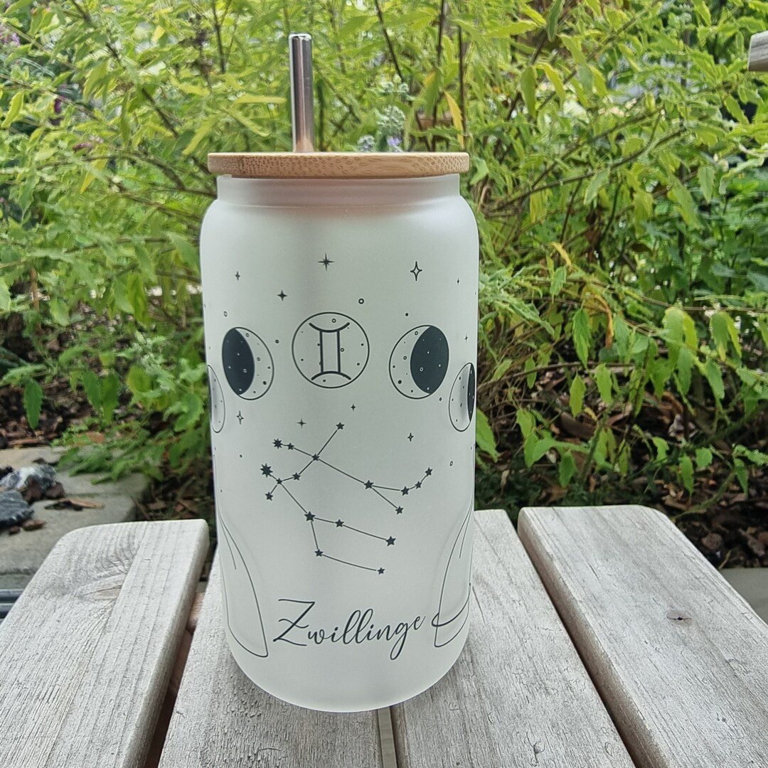 Drinking Glass With Bamboo Lid and Straw Personalized Gift Zodiac Sign ...