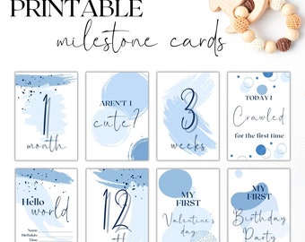 Printable Baby Boy Milestone Cards, Keepsake Baby Blue Milestone Cards ...