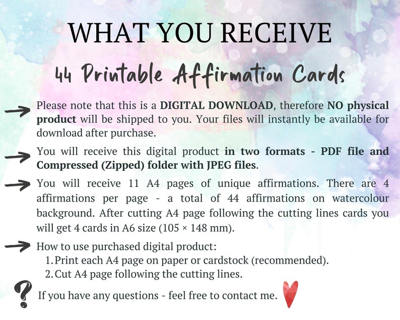 44 Watercolor Affirmation Cards: Daily Positivity (PDF) - Etsy