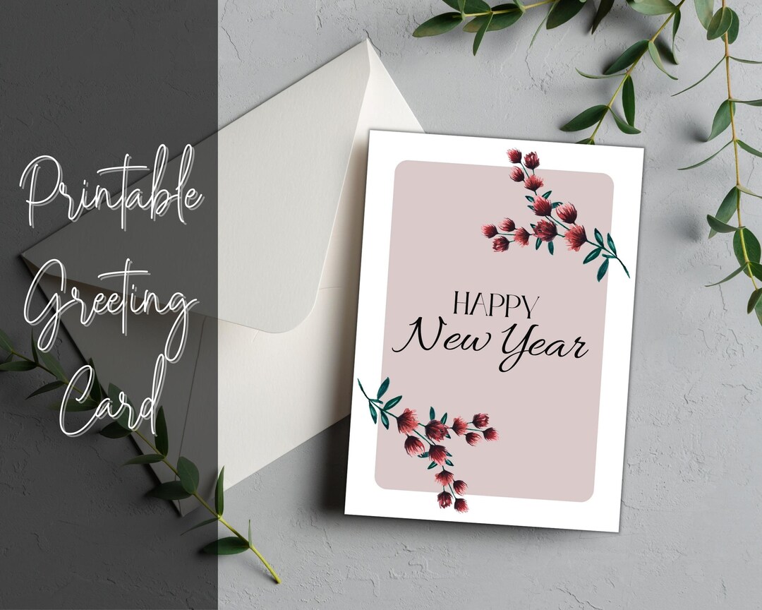 Printable Happy New Year Card | Instant Download New Year Postcard ...