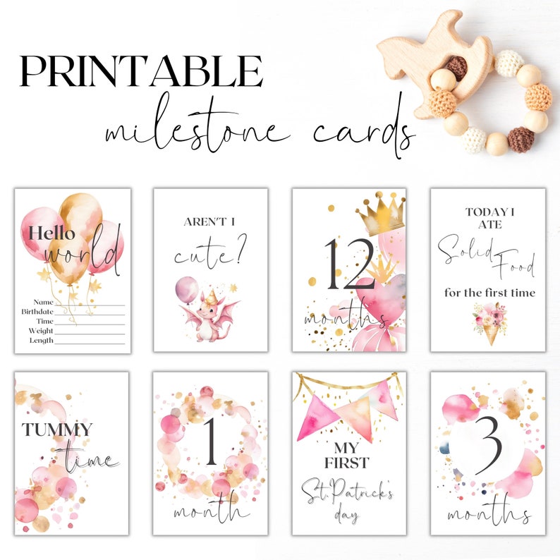 Printable Baby Girl Milestone Cards, Keepsake Baby Pink Milestone Cards ...