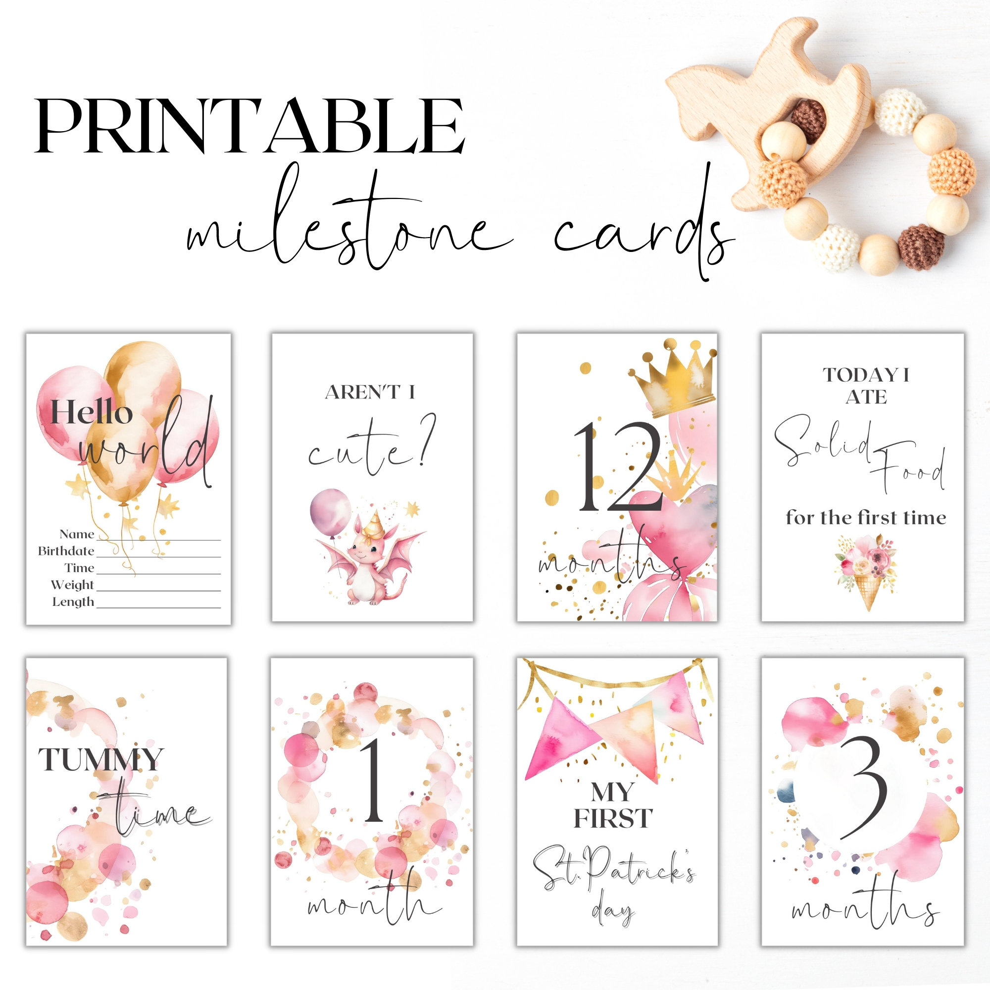 Printable Baby Girl Milestone Cards, Keepsake Baby Pink Milestone Cards ...