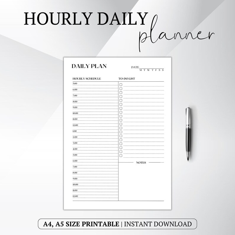 Daily Planner Printable: Hourly Schedule, To-do List (A4/A5 Digital ...