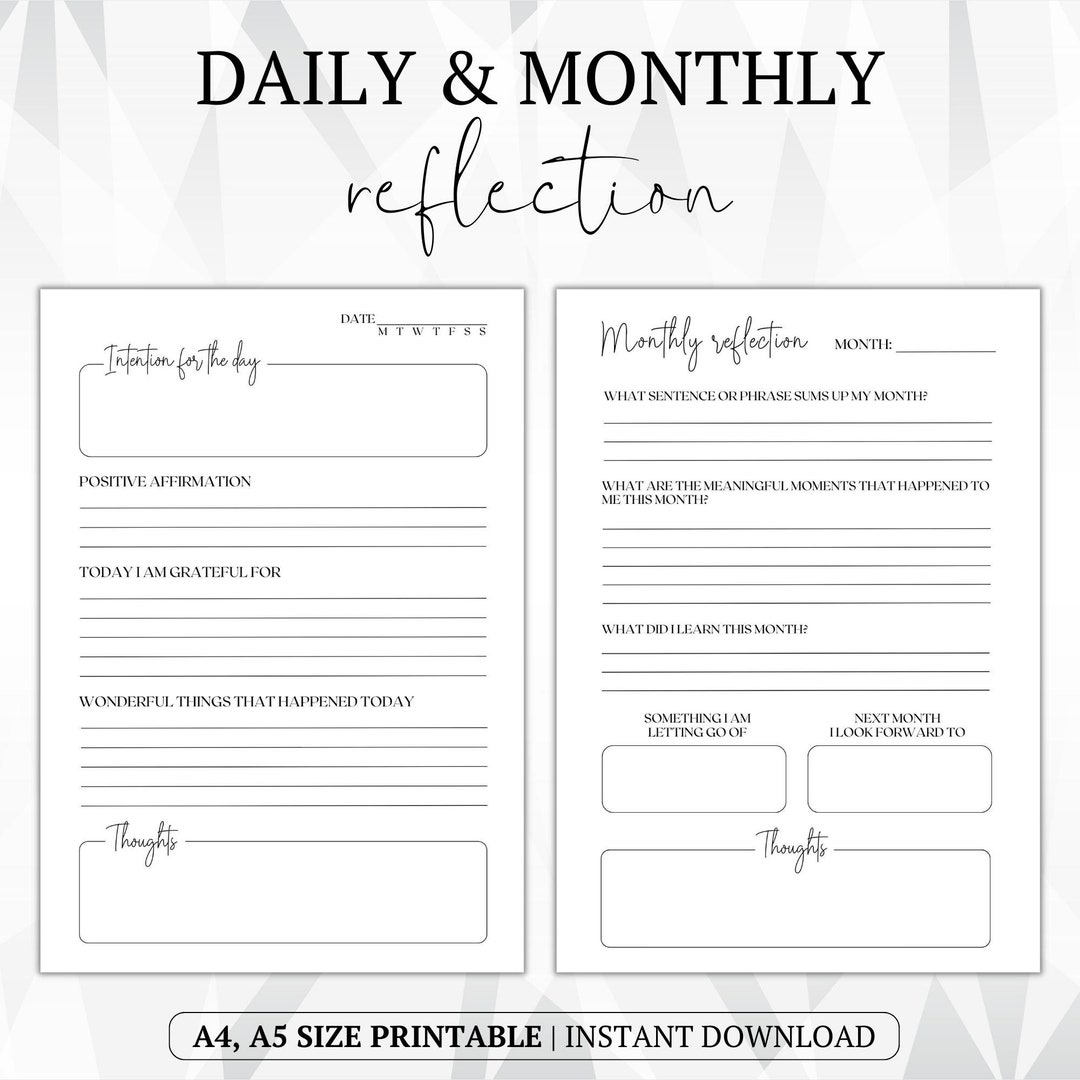 Daily and Monthly Reflection Review Pages, Printable Daily Journal ...