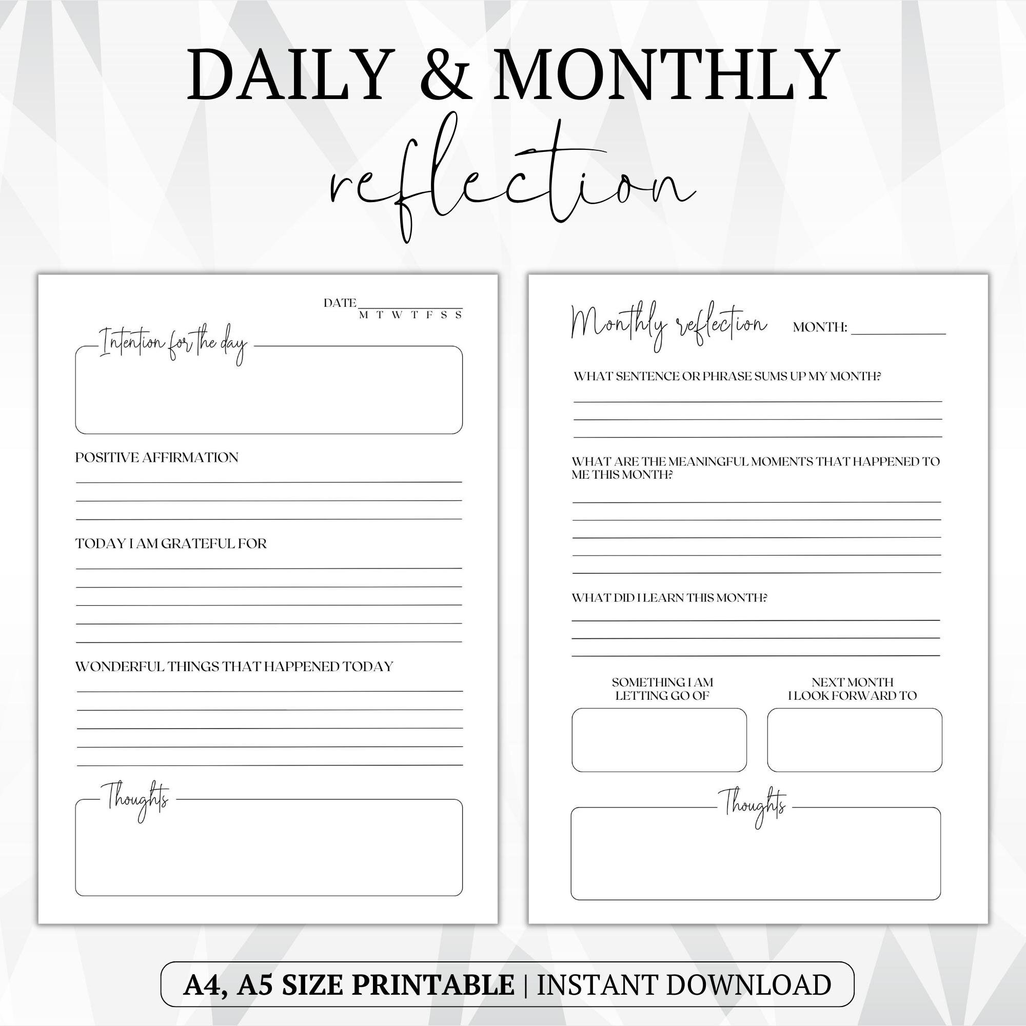 Daily And Monthly Reflection Review Pages Printable Daily Journal