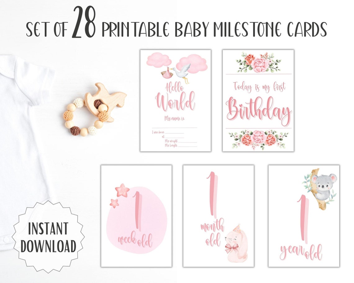 Printable Baby Girl Milestone Cards Keepsake Pink Milestone - Etsy