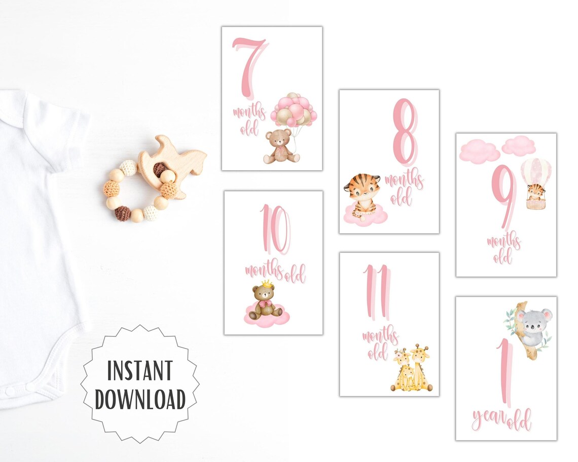 Printable Baby Girl Milestone Cards Keepsake Pink Milestone - Etsy