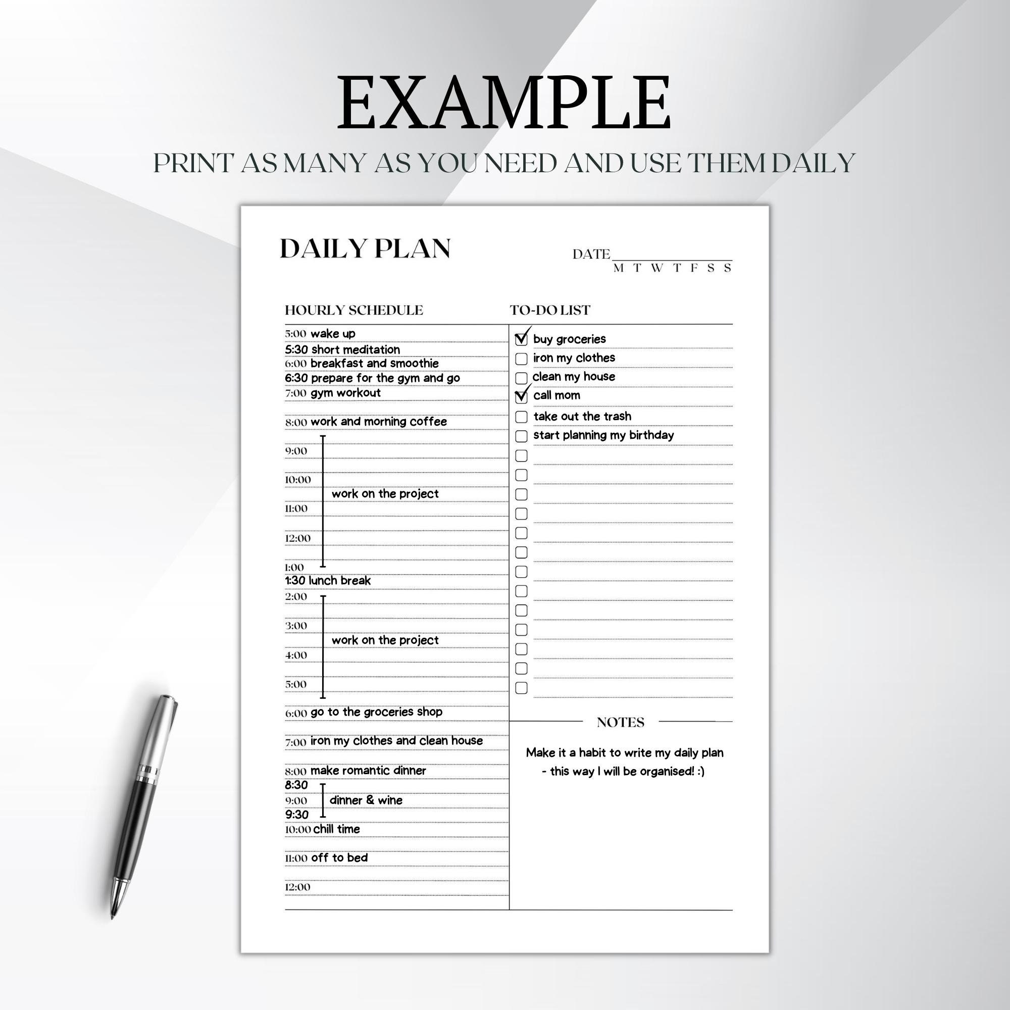 Classic and Minimal Daily Plan Printable Daily to Do List for - Etsy