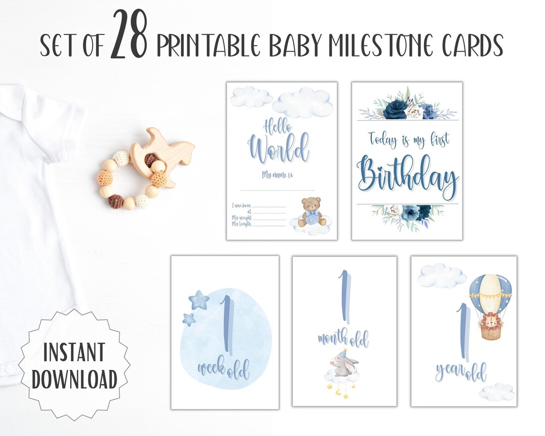 Printable Baby Boy Milestone Cards Keepsake Baby Blue - Etsy