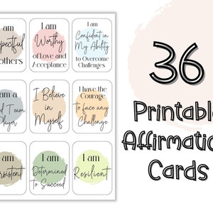Set of 36 Printable Positive Affirmation Cards for Kids, Words of ...