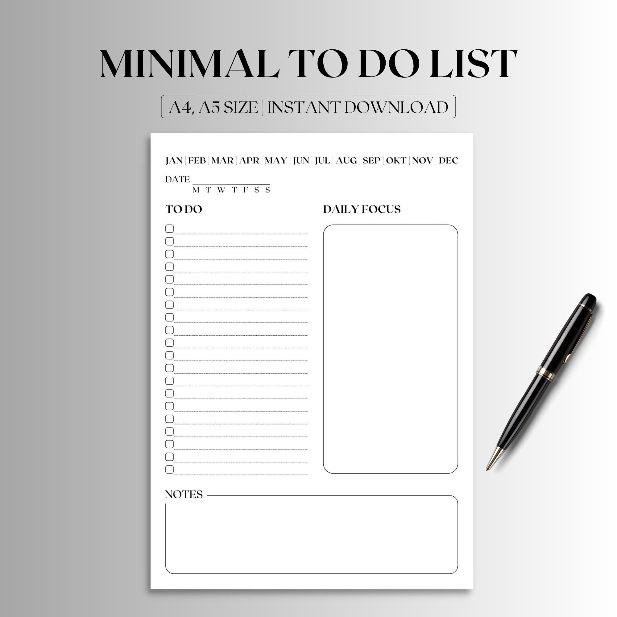 Minimal to Do List Printable, Daily/weekly Planner, Planner/binder ...