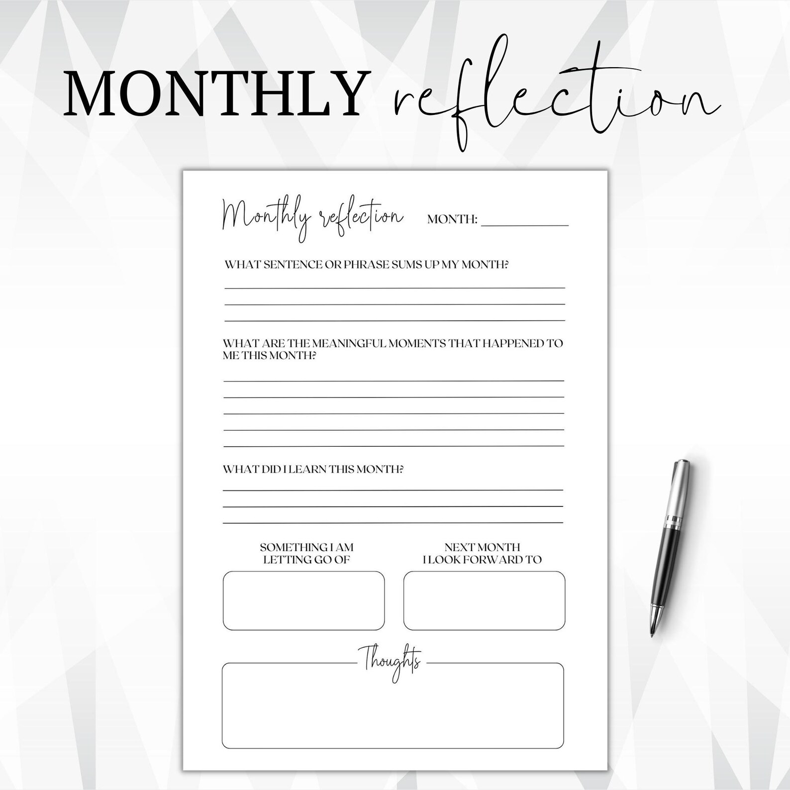 Daily and Monthly Reflection Review Pages, Printable Daily Journal ...