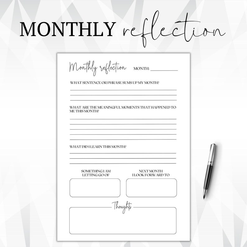 Daily and Monthly Reflection Review Pages, Printable Daily Journal ...