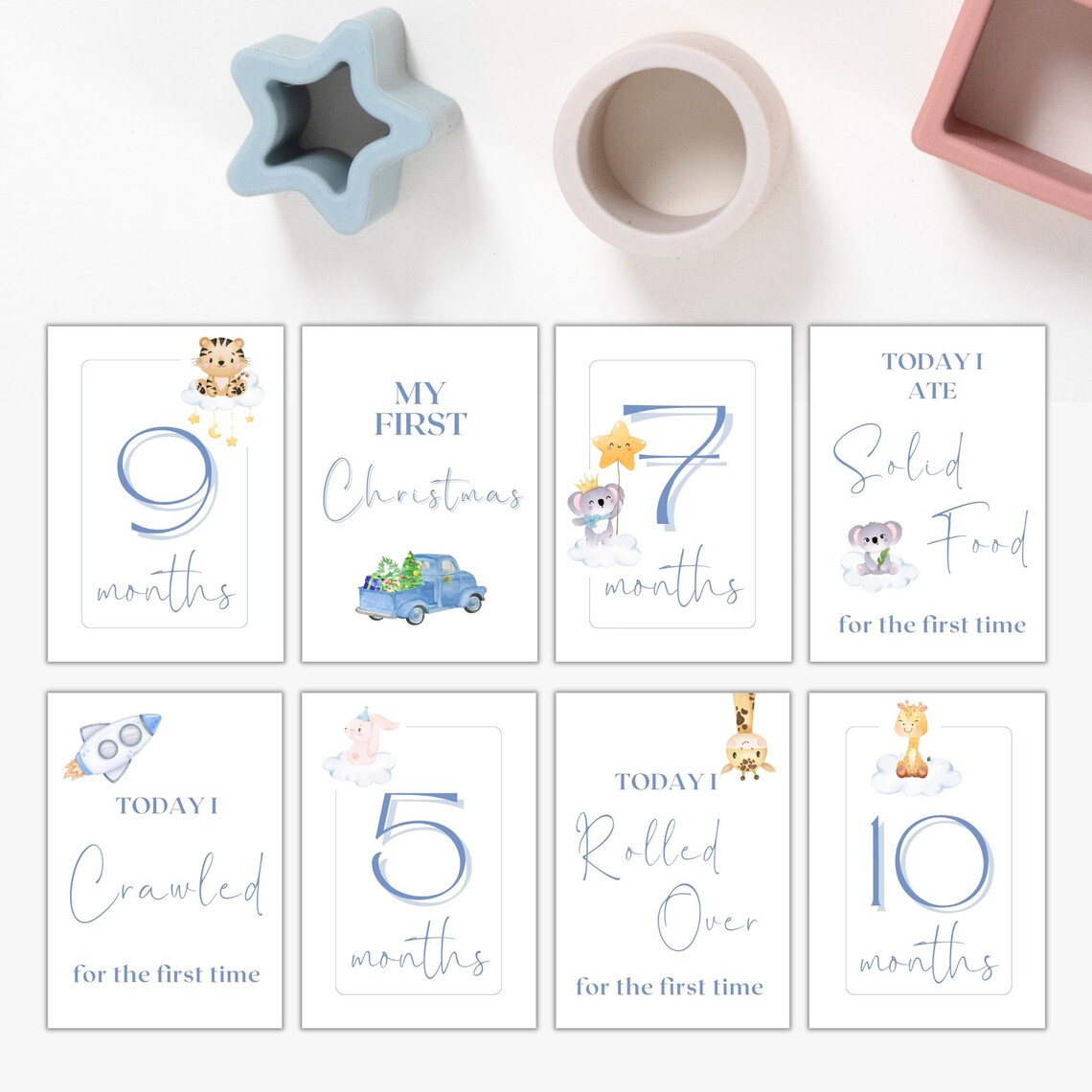 Printable Baby Boy Milestone Cards, Keepsake Baby Blue Milestone Cards ...