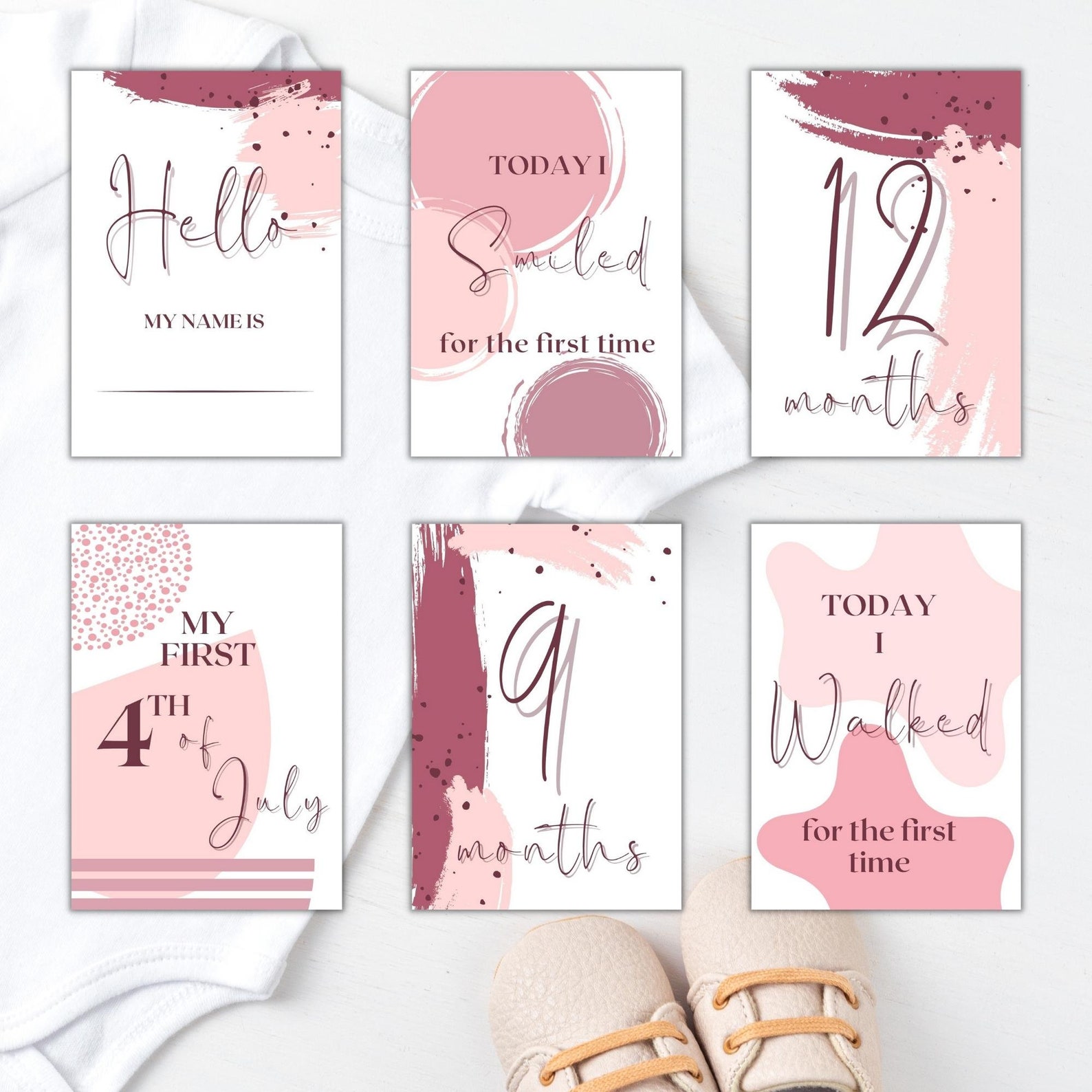 Printable Baby Girl Milestone Cards: Keepsake Pink Design (digital ...