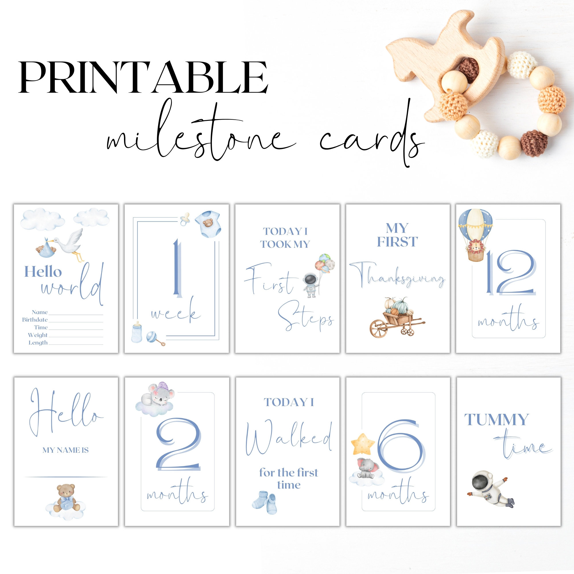 Printable Baby Boy Milestone Cards, Keepsake Baby Blue Milestone Cards ...