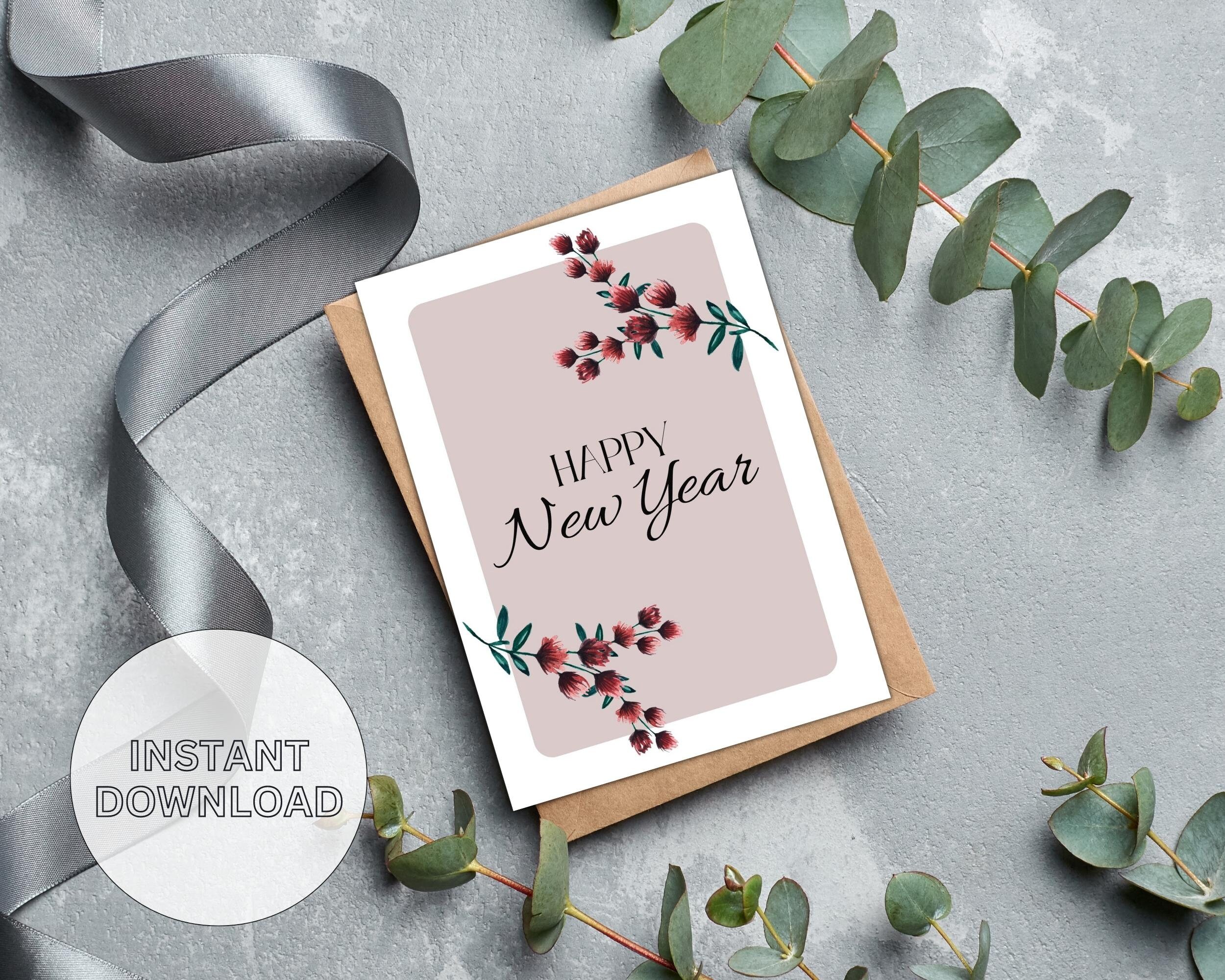 Printable Happy New Year Card Instant Download New Year Postcard New ...