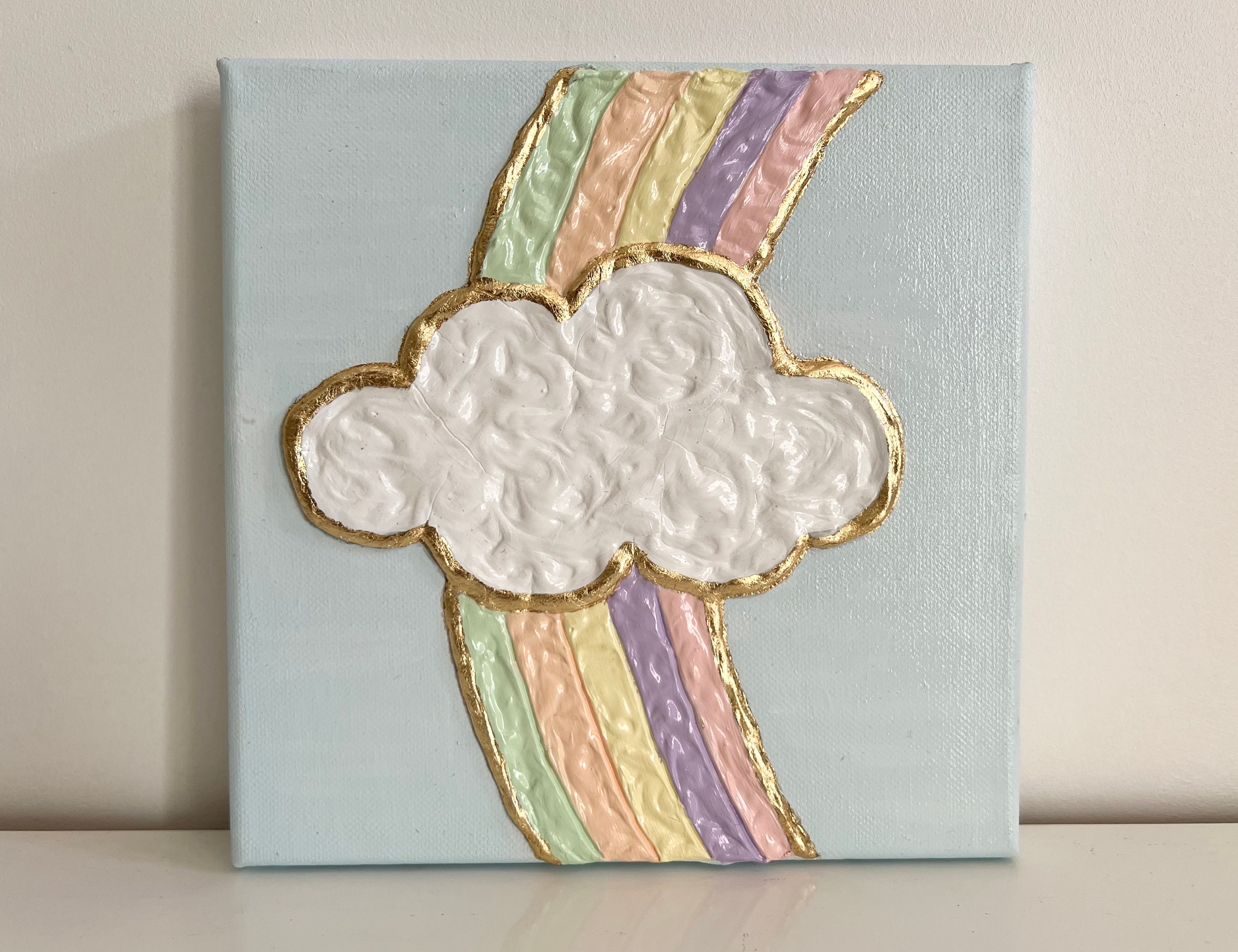 Small Painting Fantasy Acrylic Painting Rainbow and Clouds Dreamlike ...