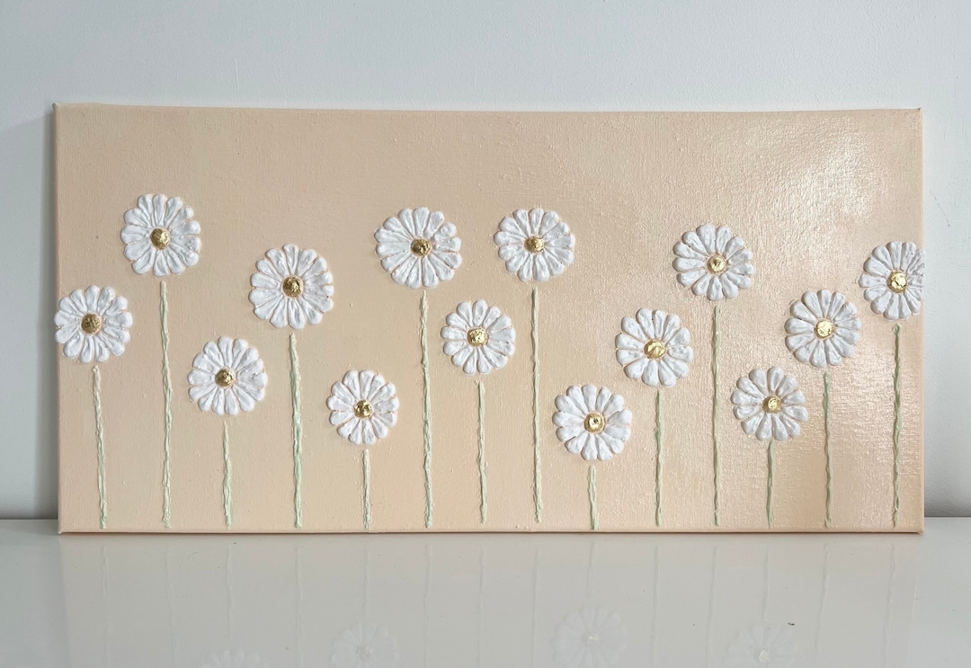 Wall Art Rectangular Painting Acrylic Painting Daisy Relief Gold ...