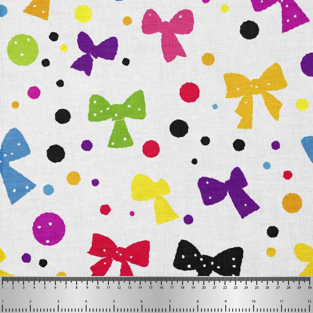 Colorful Polka Dot and Bow Pattern, Fabric by the Yard, 58 In" Wide ...