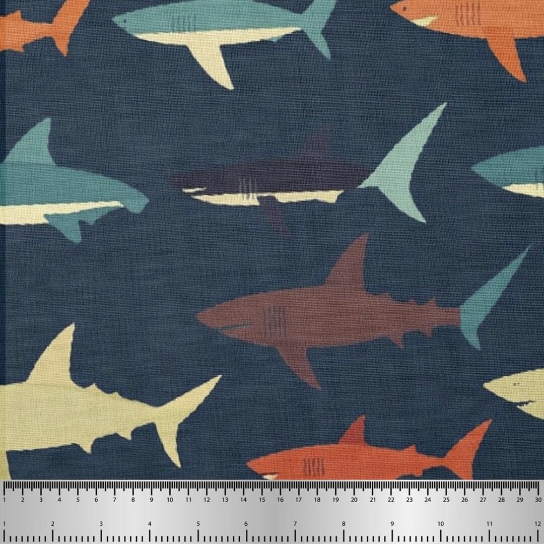 Ocean Sharks Collection Pattern, Fabric by the Yard, 58 In