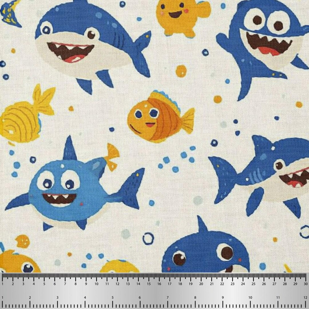 Baby Shark Pattern, Fabric by the Yard, 58 In" Wide, Made of Polyester ...