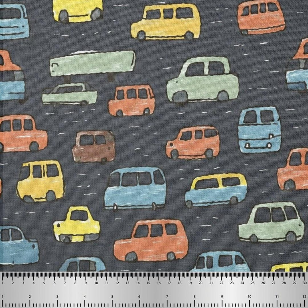 Retro Cars Pattern, Fabric by the Yard, 58 In" Wide, Made of Polyester ...