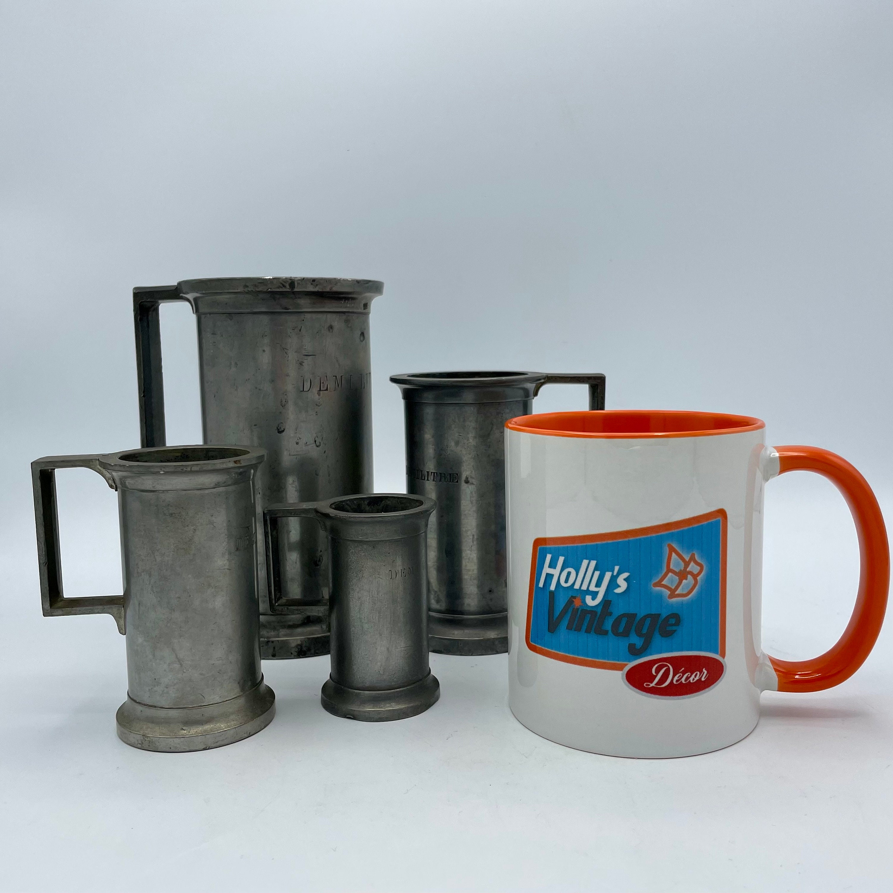 Antique French Pewter Measuring Tankards, Set of 4, Demi Decimetre ...