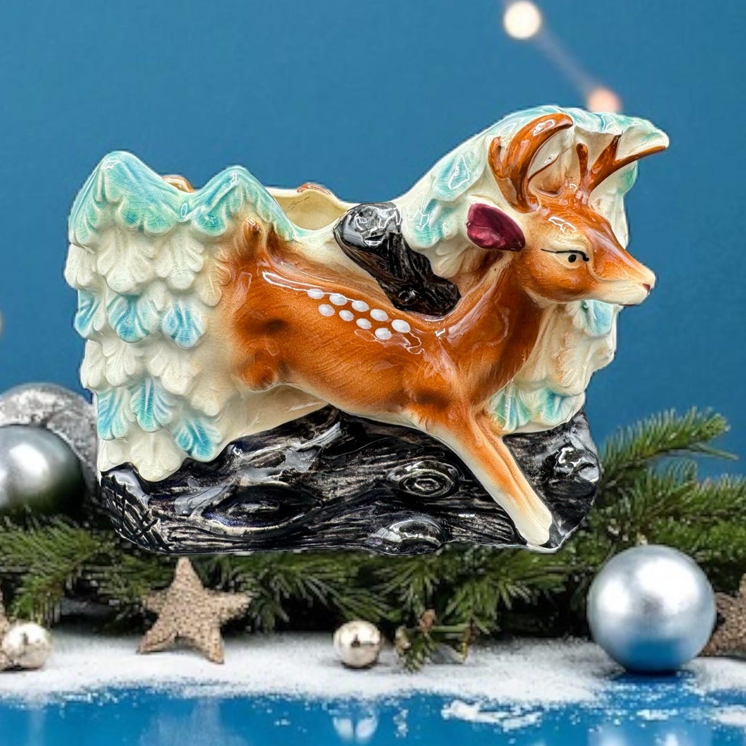 Vintage Deer Planter, Christmas Winter Scene, Shafford, England, Hand ...