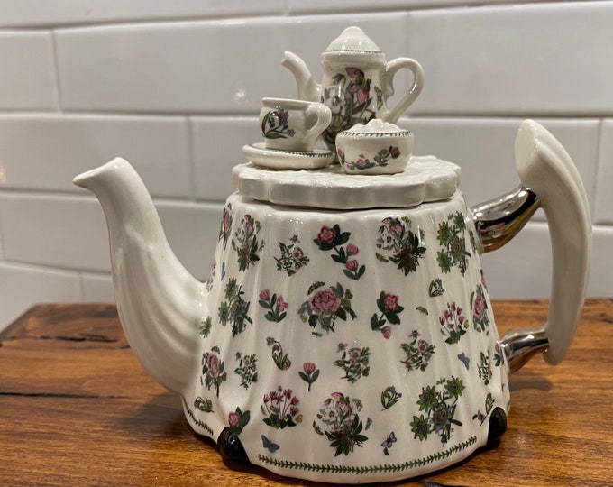 Vintage Mini Teapot With Tiny Tea Set on Lid, Portmeirion Series of ...