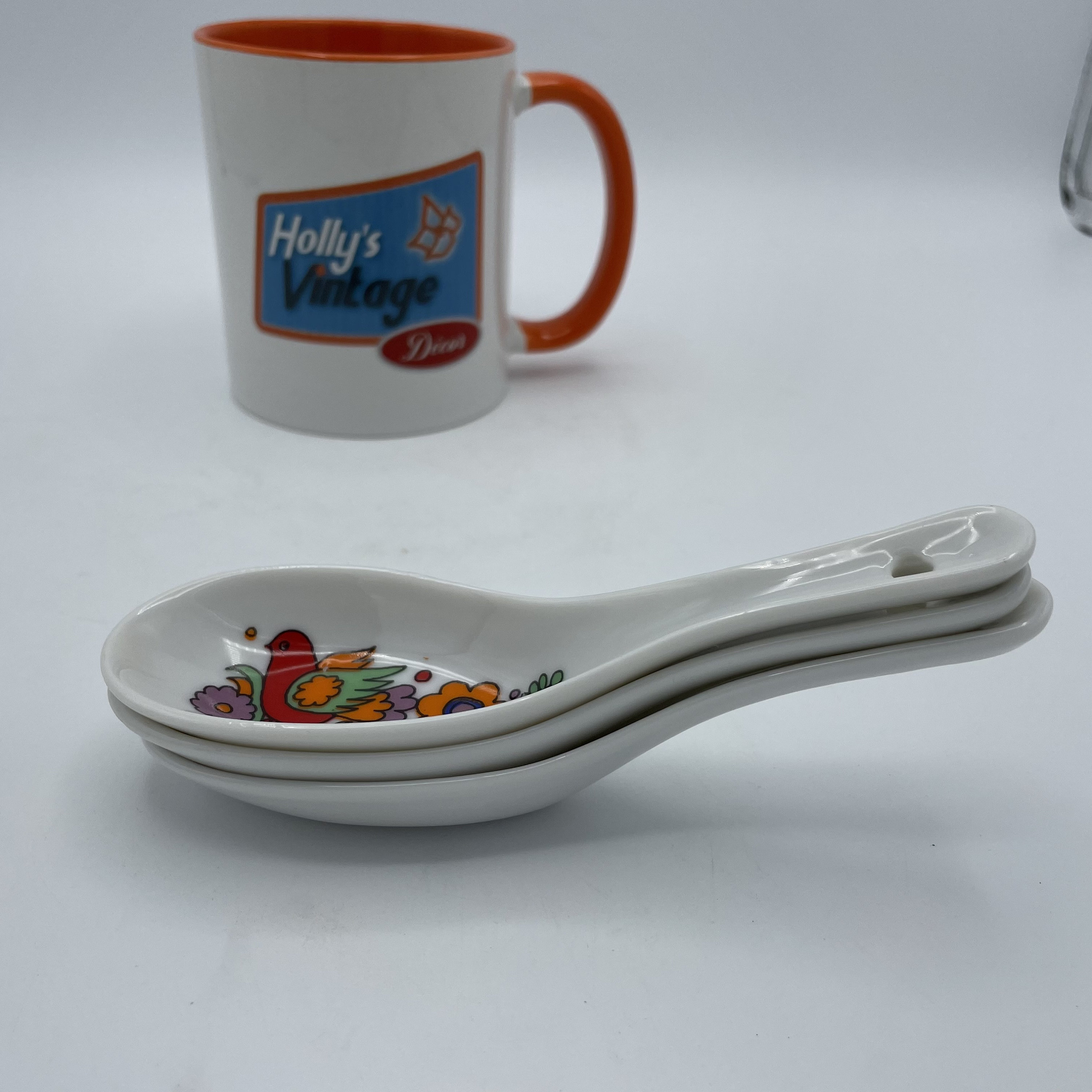 Vintage Set of 3 Porcelain Spoons, Colourful Royal Crown Porcelain ...