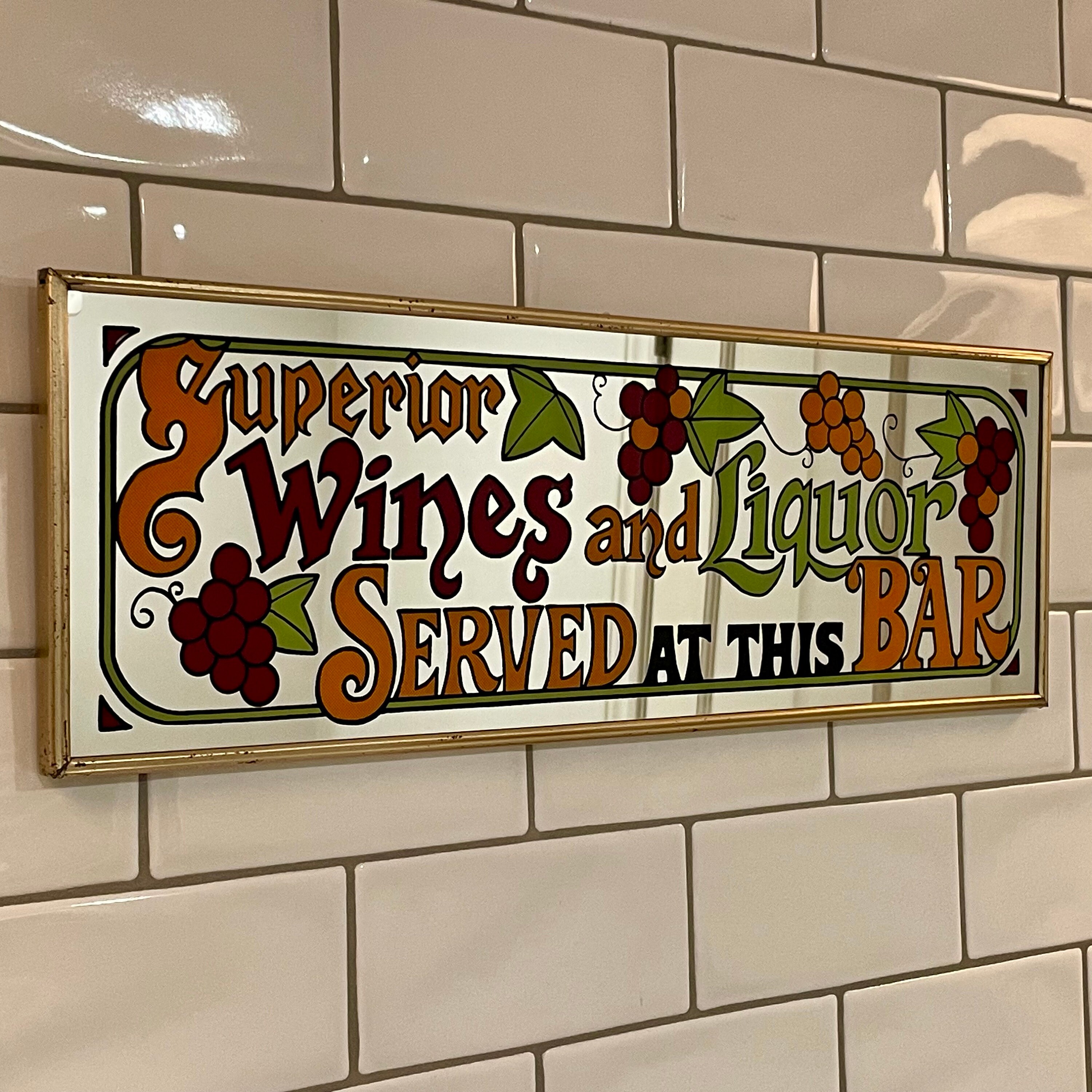 Vintage Mirrored Bar Sign, Pub Sign, Restaurant Sign, Superior Wines ...