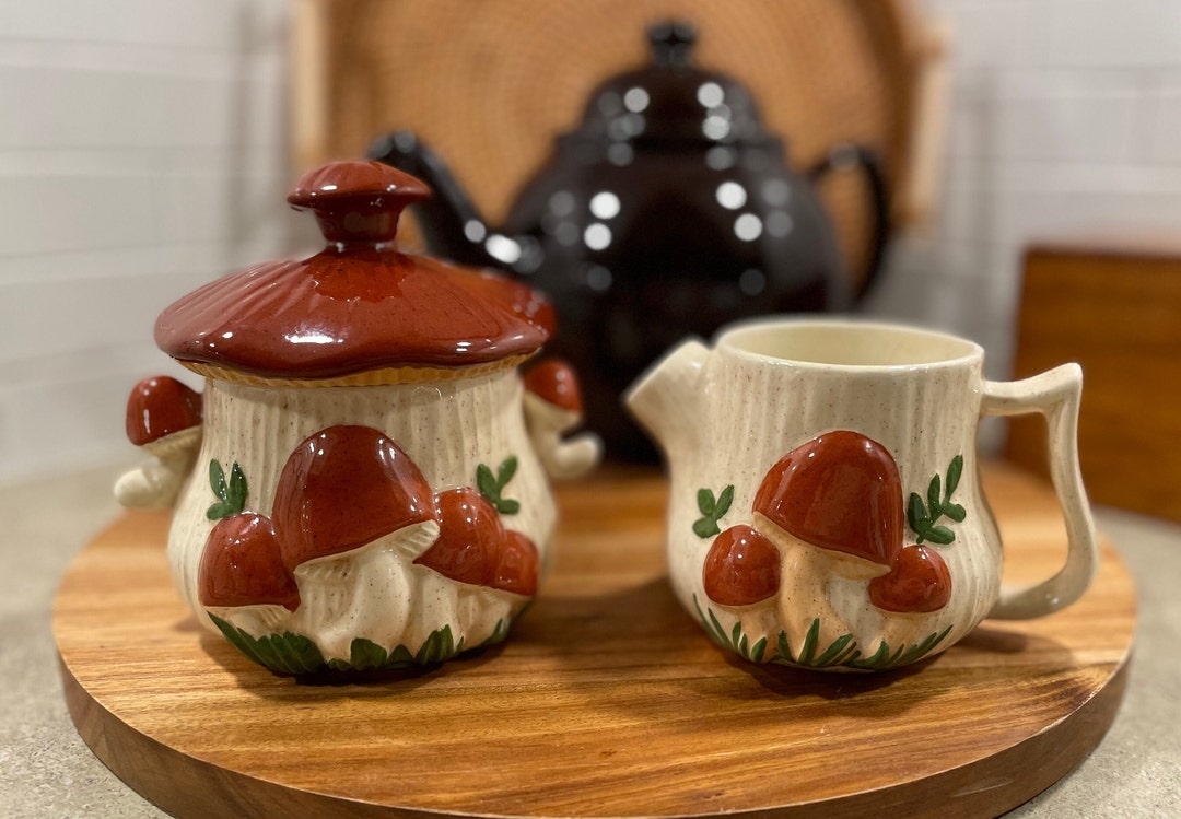 Vintage Mushroom Cream and Covered Sugar, 1970s, Merry Mushrooms ...