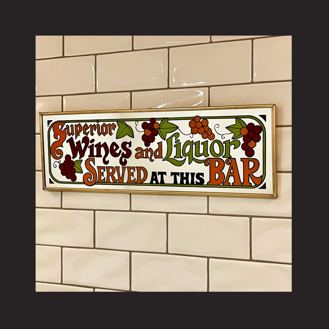 Vintage Mirrored Bar Sign, Pub Sign, Restaurant Sign, Superior Wines ...
