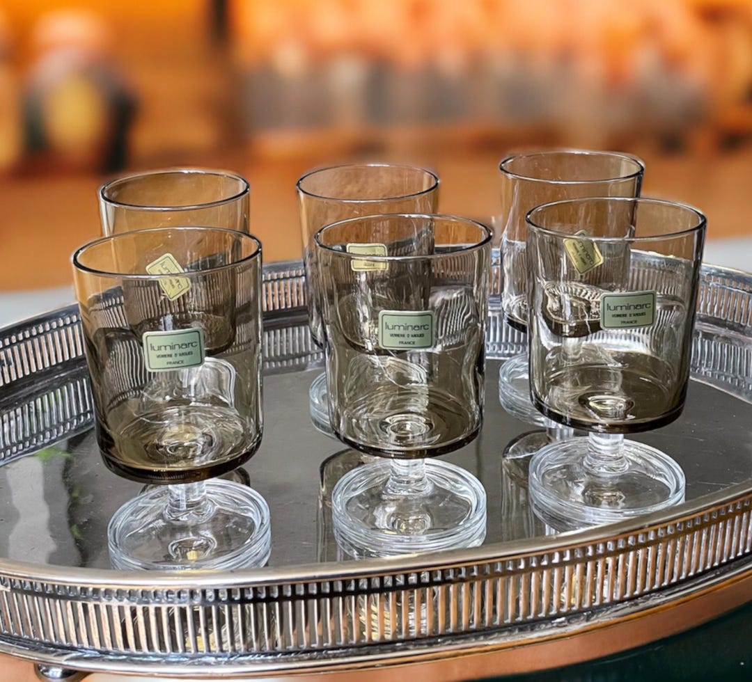 Vintage Set of Six Smokey Coloured Cocktail Glasses on a Clear Crystal ...