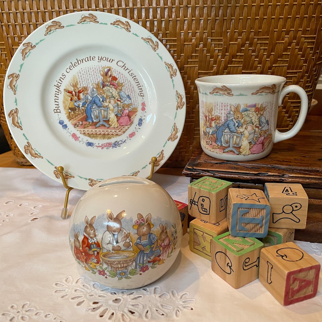 Vintage Bunnykins 3-piece Christening Set Gift With Plate, Cup and Bank ...