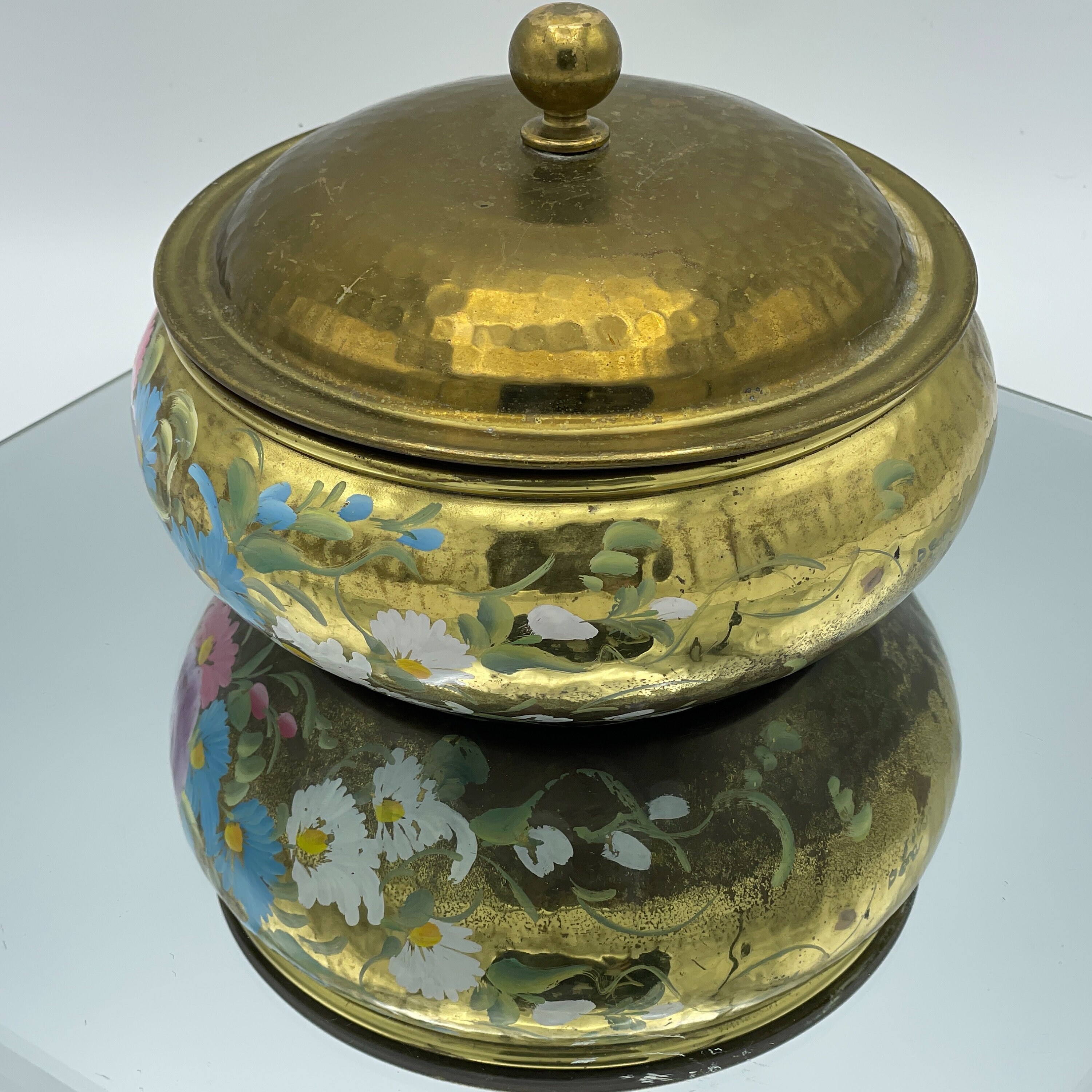 Vintage Brass Container Hand Painted With Lid Signed With a - Etsy