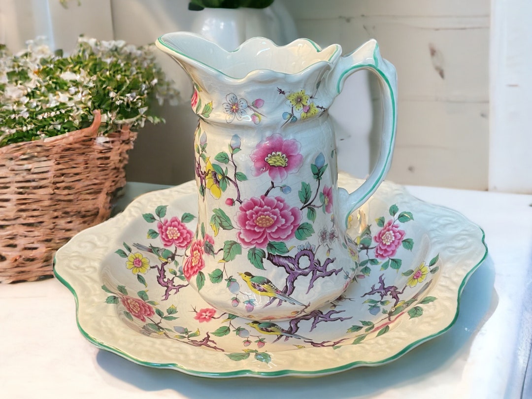Vintage Old Foley Set of Bowl and Pitcher, in the Chinese Rose Pattern ...