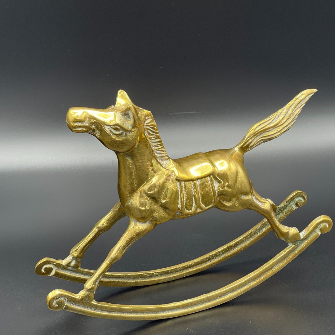 Vintage Solid Brass Rocking Horse With Raised, Straight Tail, Great ...