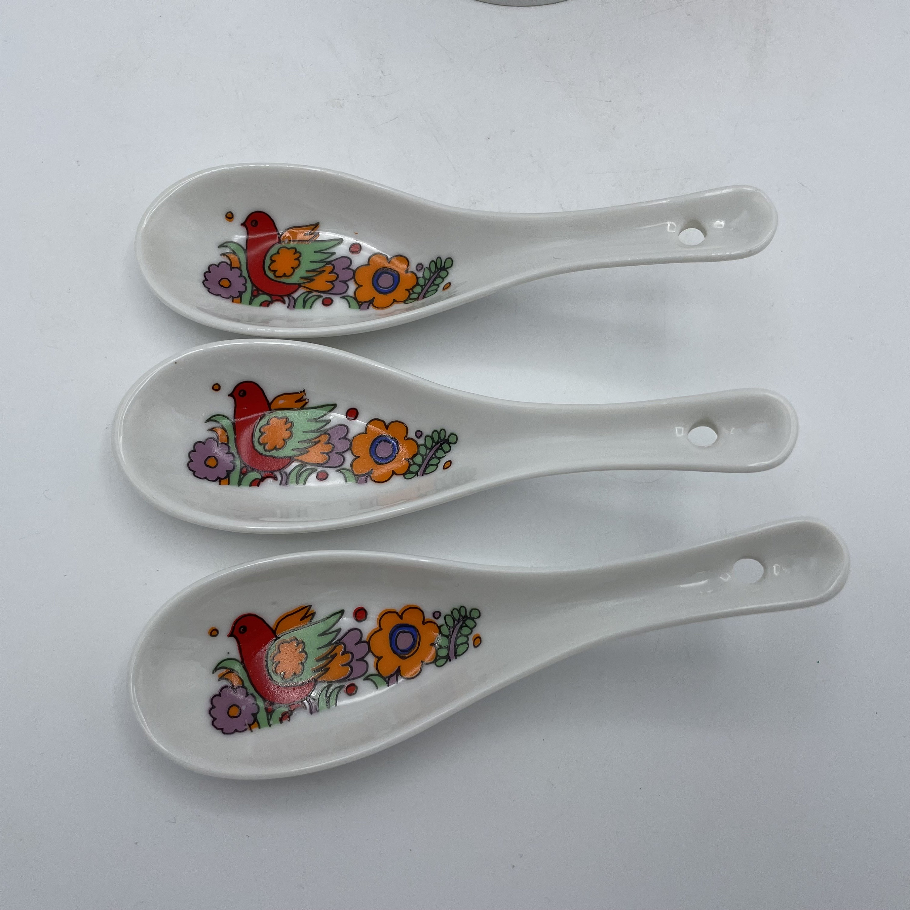 Vintage Set of 3 Porcelain Spoons, Colourful Royal Crown Porcelain ...