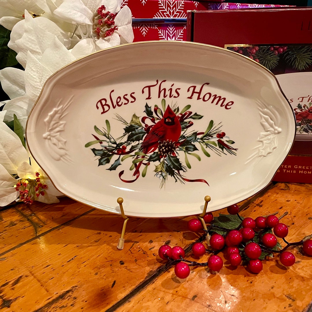 Vintage Bless This Home Tray, Lenox, Winter Greetings, Original Box ...